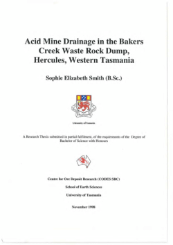 Acid mine drainage in the Bakers Creek waste rock dump, Hercules ...