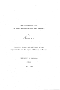 The macrobenthic fauna of Great Lake and Arthurs Lake, Tasmania