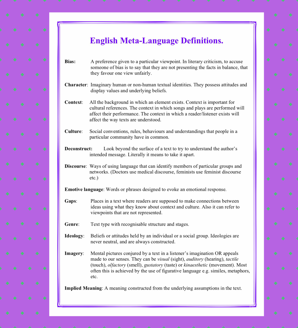 Talking about Literature - Some English Meta-Language. | We Teach Well