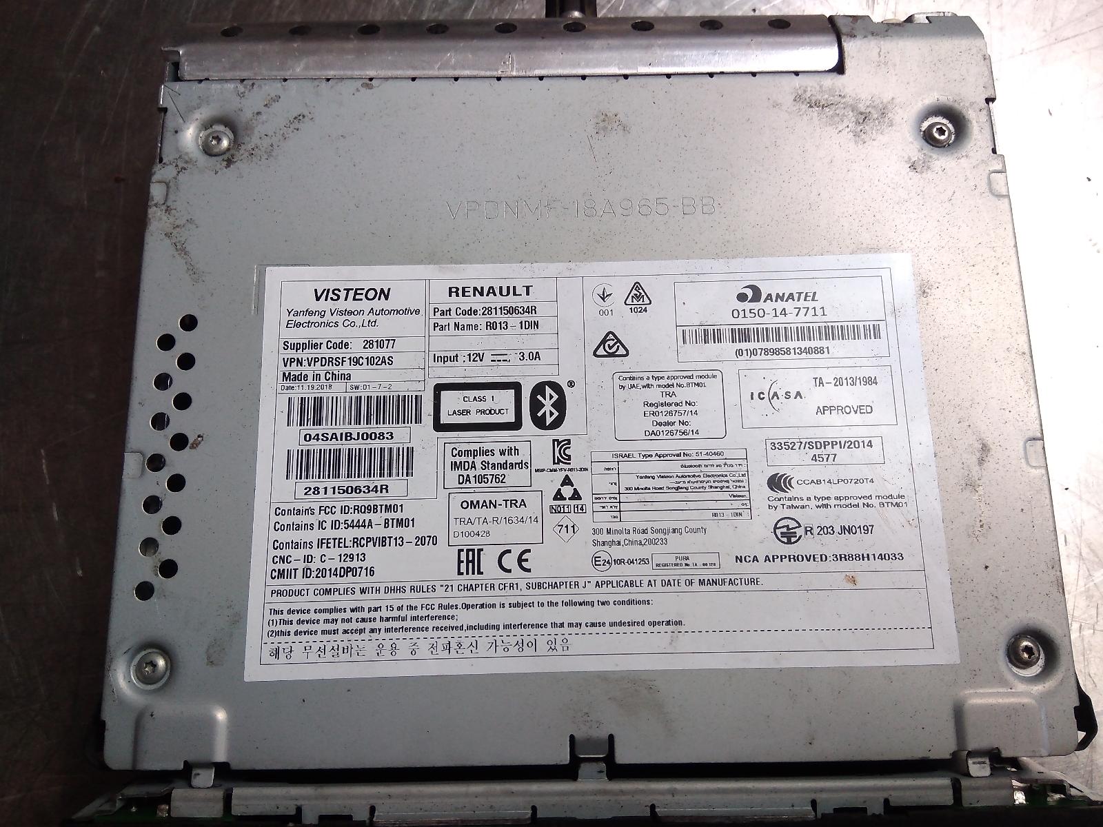 RENAULT MASTER X62 09/2011-01/2020 STEREO/HEAD UNIT RADIO/CD PLAYER ...