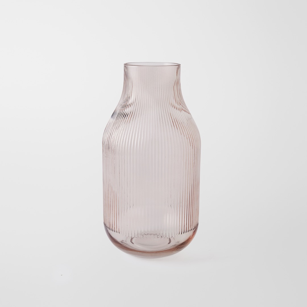Shop Bennett Ribbed Glass Vase Large - Pink Online | Bed Bath N' Table