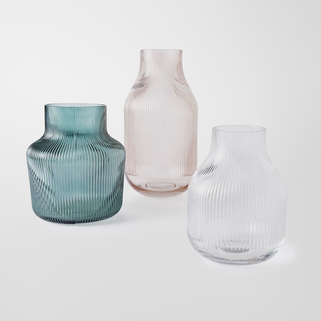 Shop Bennett Ribbed Glass Vase Small - Clear Online | Bed Bath N' Table