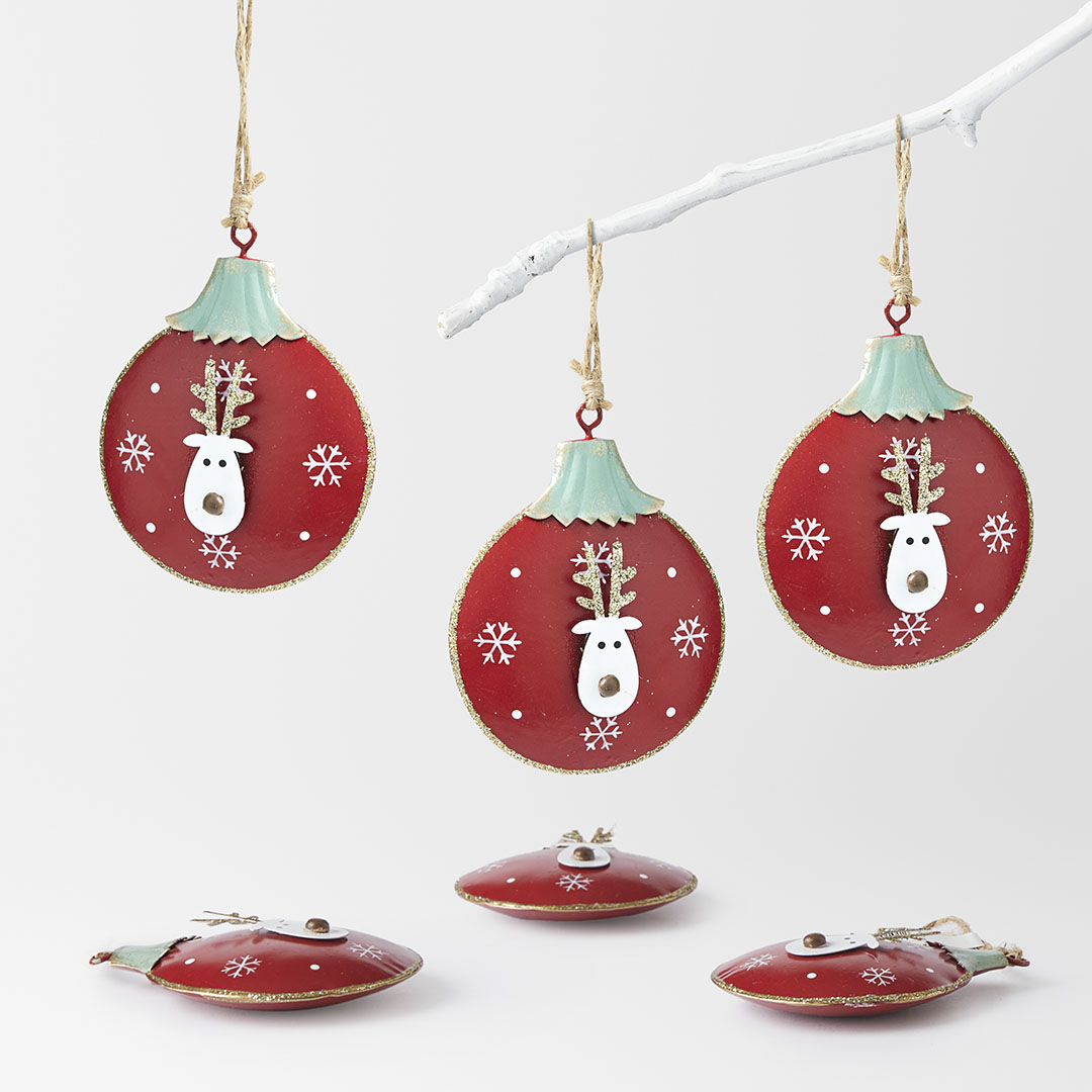 Buy Metal Bauble With Reindeer Decoration Set Of 6 Online | Bed Bath N ...