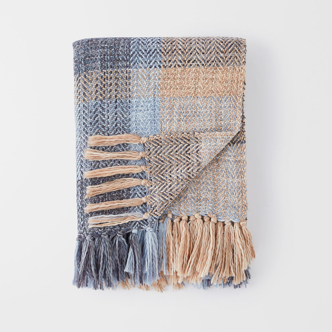 Shop Peru Check Throw - Light Blue/Taupe Online | Bed Bath N' Table