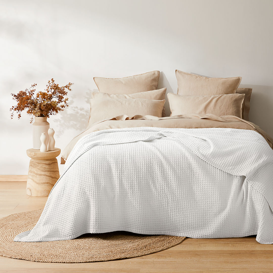 Shop Sebastian Waffle Blanket - White Online | Bed Bath N' Table