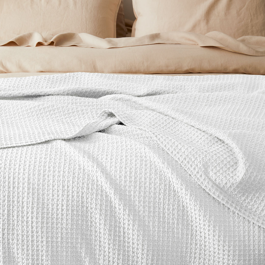 Shop Sebastian Waffle Blanket - White Online | Bed Bath N' Table