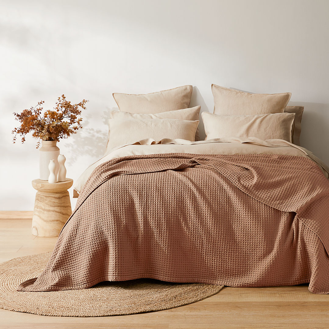 Shop Sebastian Waffle Blanket - Clay Online | Bed Bath N' Table