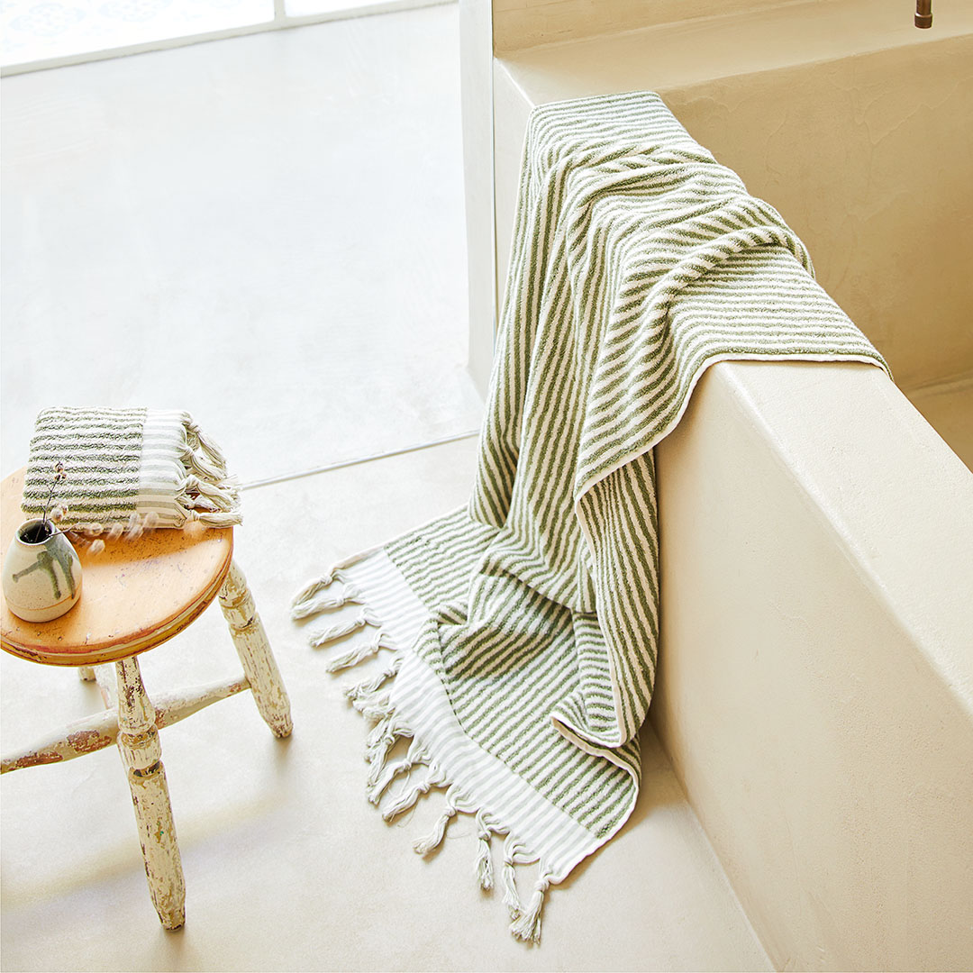 Shop Ama Stripe Towel - Olive Green Online | Bed Bath N' Table