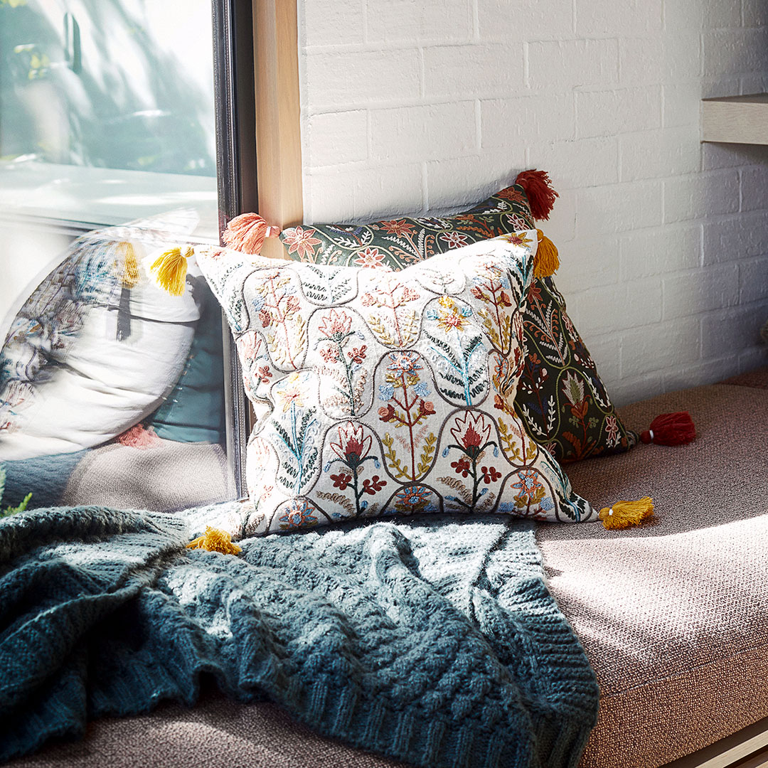 Shop Botany Embroidered Cushion - Ivory/Multi Online | Bed Bath N' Table