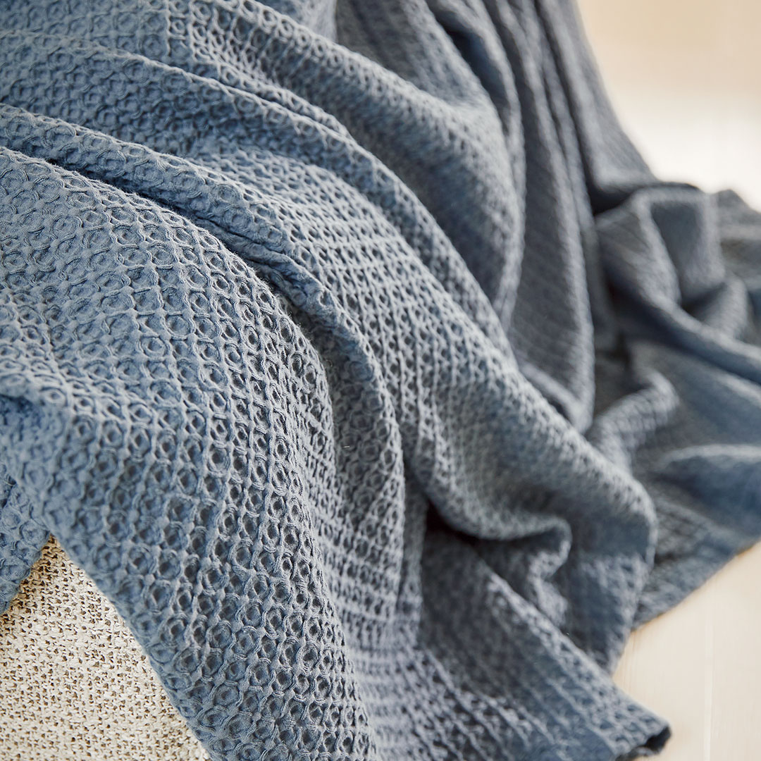 Shop Sebastian Waffle Blanket - Slate Blue Online | Bed Bath N' Table