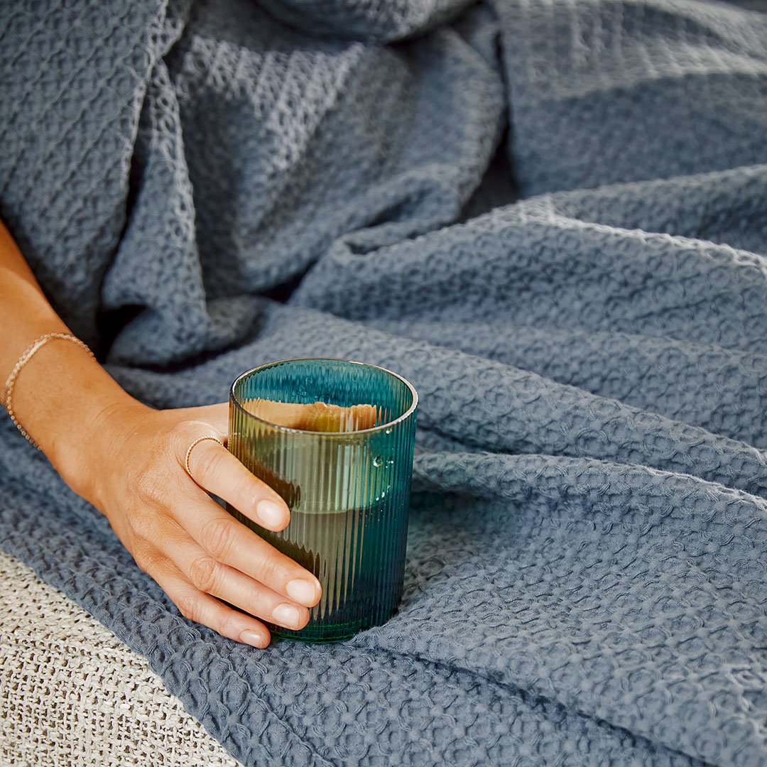 Shop Sebastian Waffle Blanket - Slate Blue Online | Bed Bath N' Table