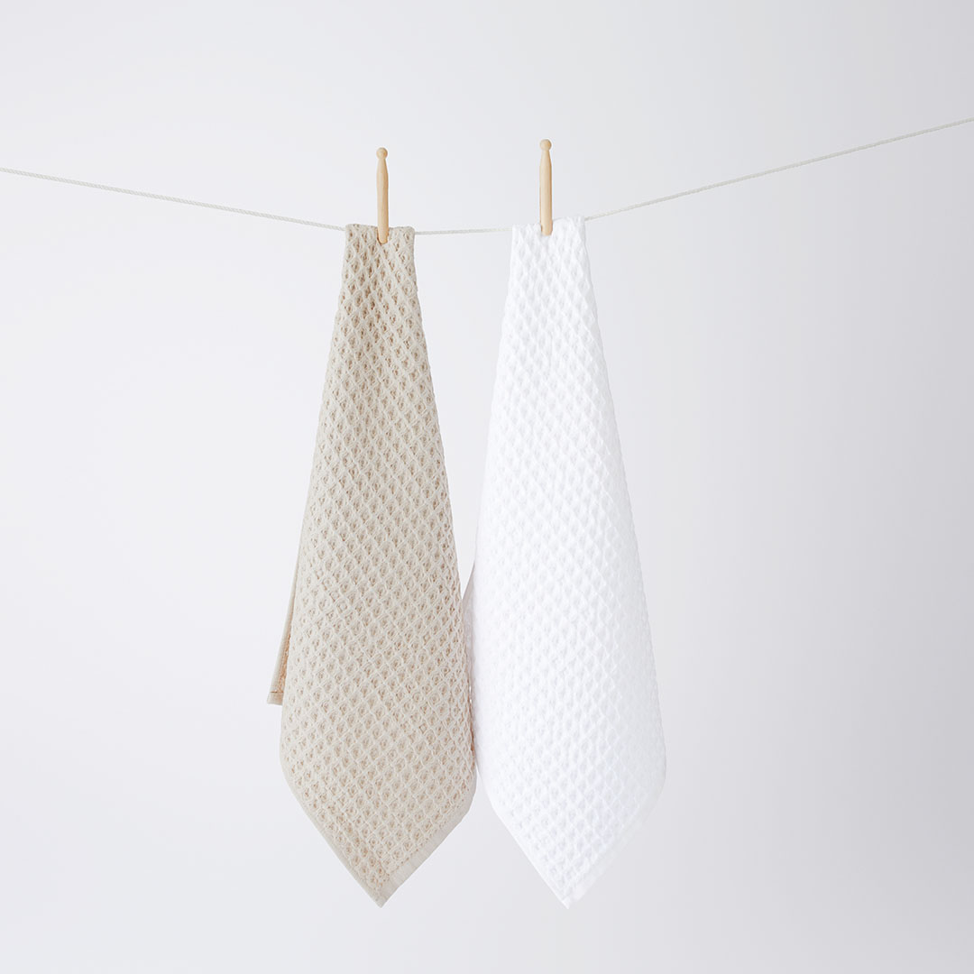 Shop Waffle Tea Towel Set Of 2 - Oatmeal Online | Bed Bath N' Table