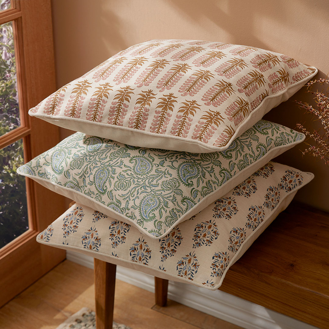 Shop Aarvi Wood Block Cushion - Green Online | Bed Bath N' Table