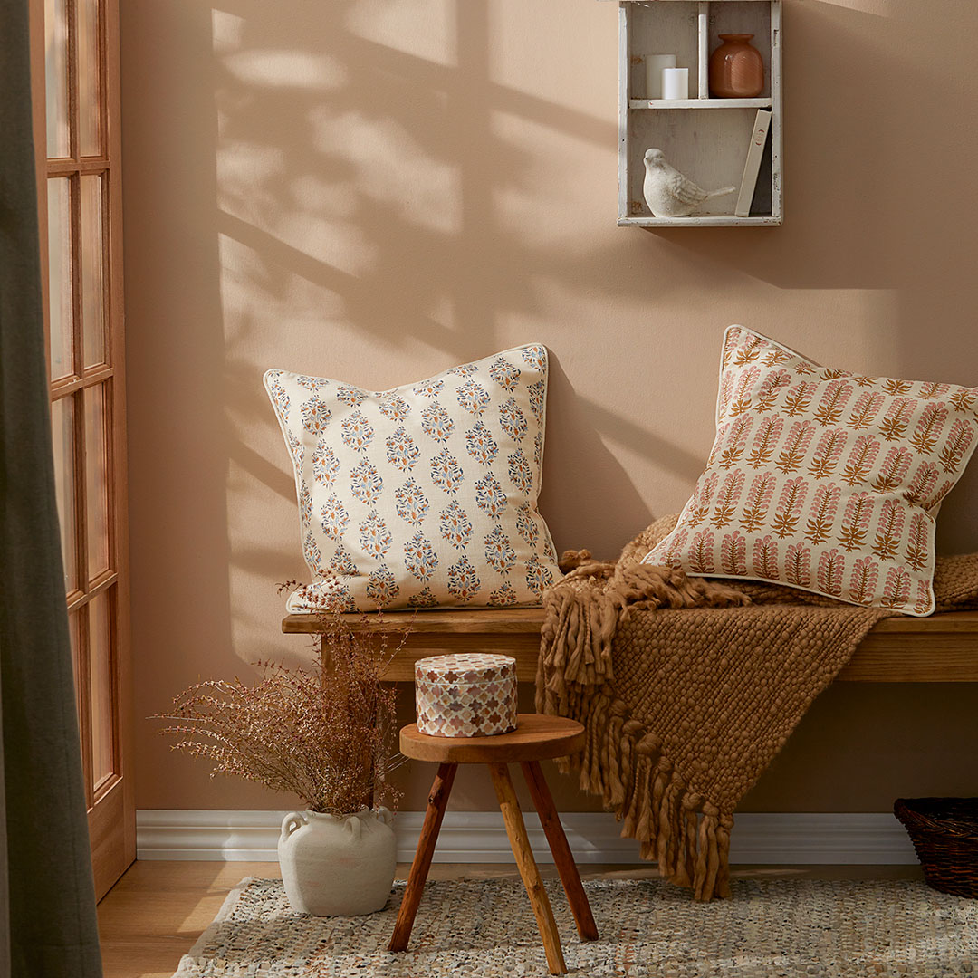 Shop Aarvi Wood Block Cushion - Ochre Online | Bed Bath N' Table