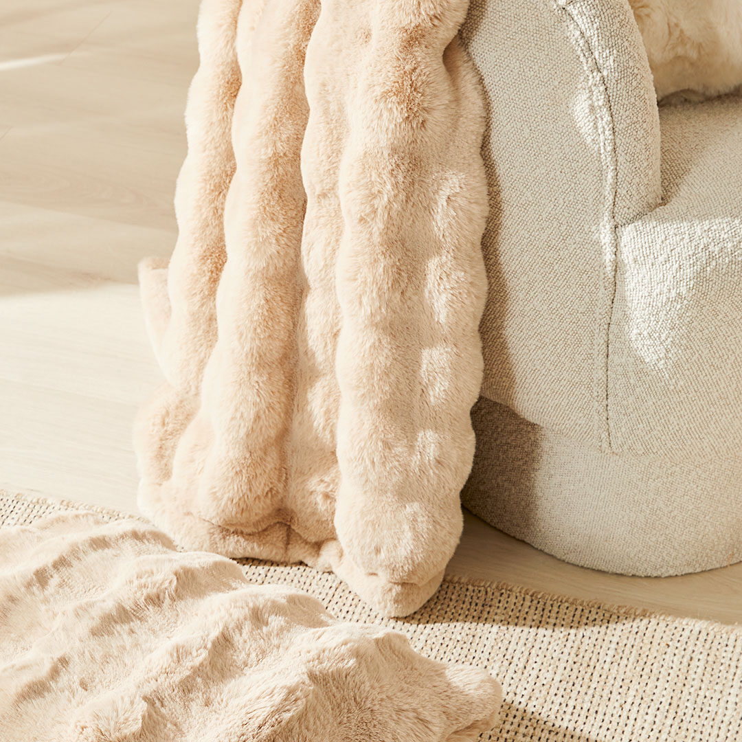 Shop Malmo Faux Fur Throw - Pumice Online | Bed Bath N' Table