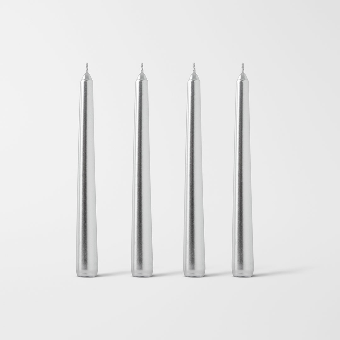 Shop Textured Metallic Dinner Candles Set Of 4 - Silver Online | Bed ...