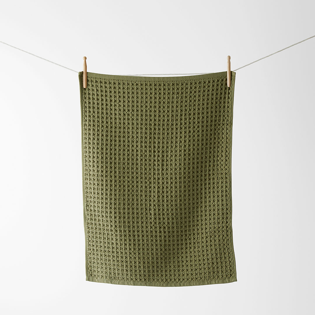 Shop Waffle Tea Towel Set Of 2 - Olive Online | Bed Bath N' Table