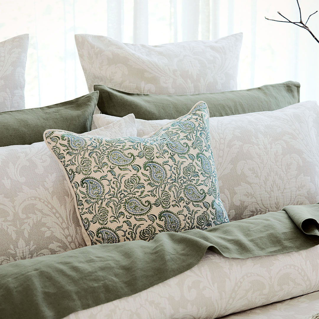 Shop Aarvi Wood Block Cushion - Green Online | Bed Bath N' Table