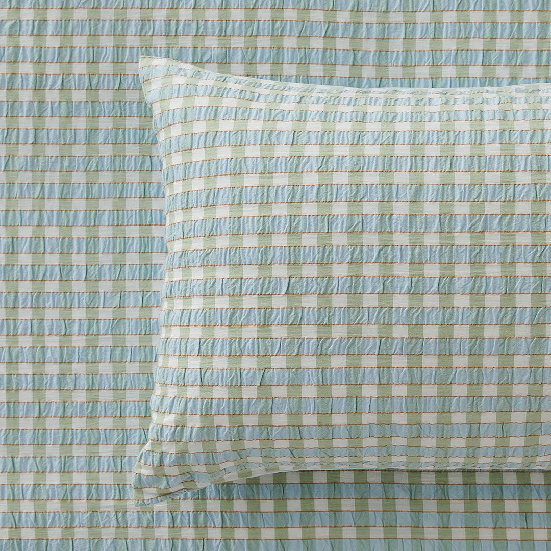Shop Leah Quilt Cover - Sage/Blue Check Online | Bed Bath N' Table