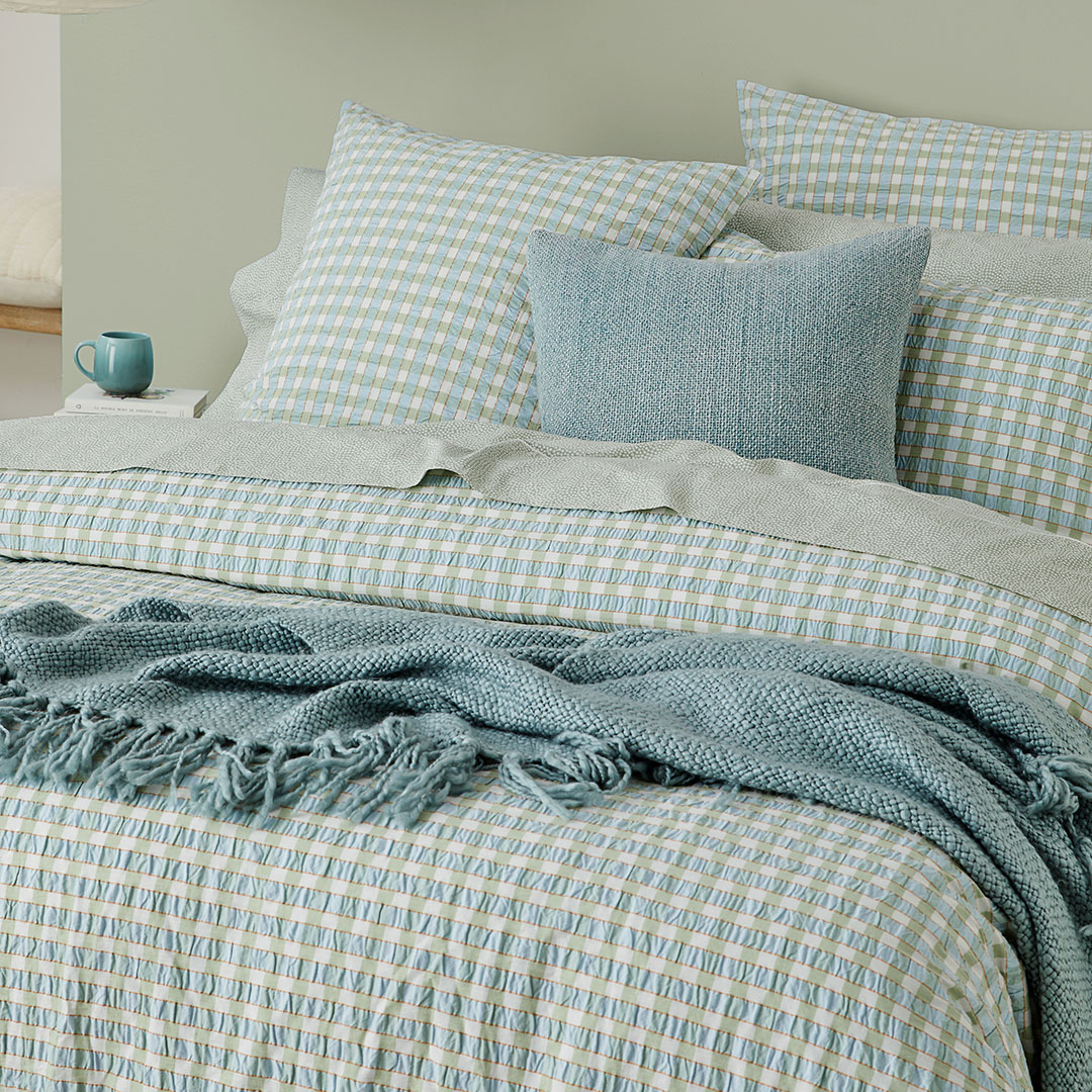 Shop Leah Quilt Cover - Sage/Blue Check Online | Bed Bath N' Table