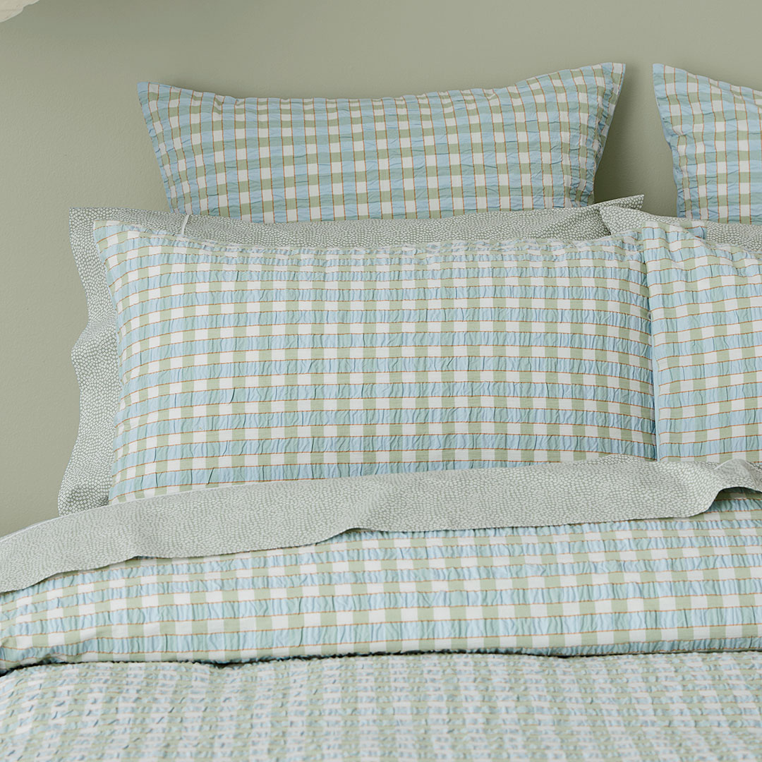 Shop Leah Quilt Cover - Sage/Blue Check Online | Bed Bath N' Table
