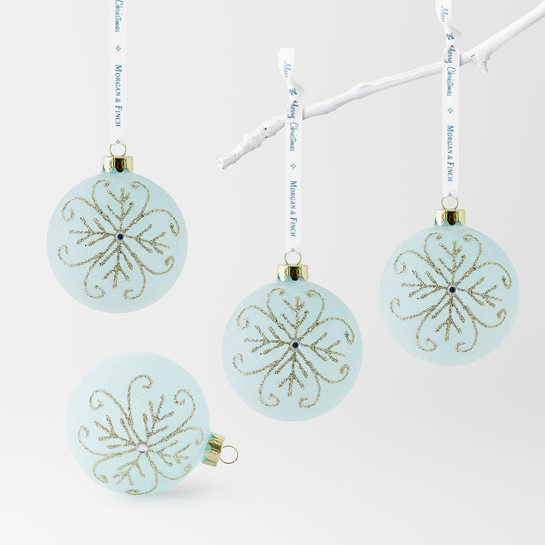 Shop Frosted Glass Ball With Snowflake Set Of 4 Online | Bed Bath N' Table