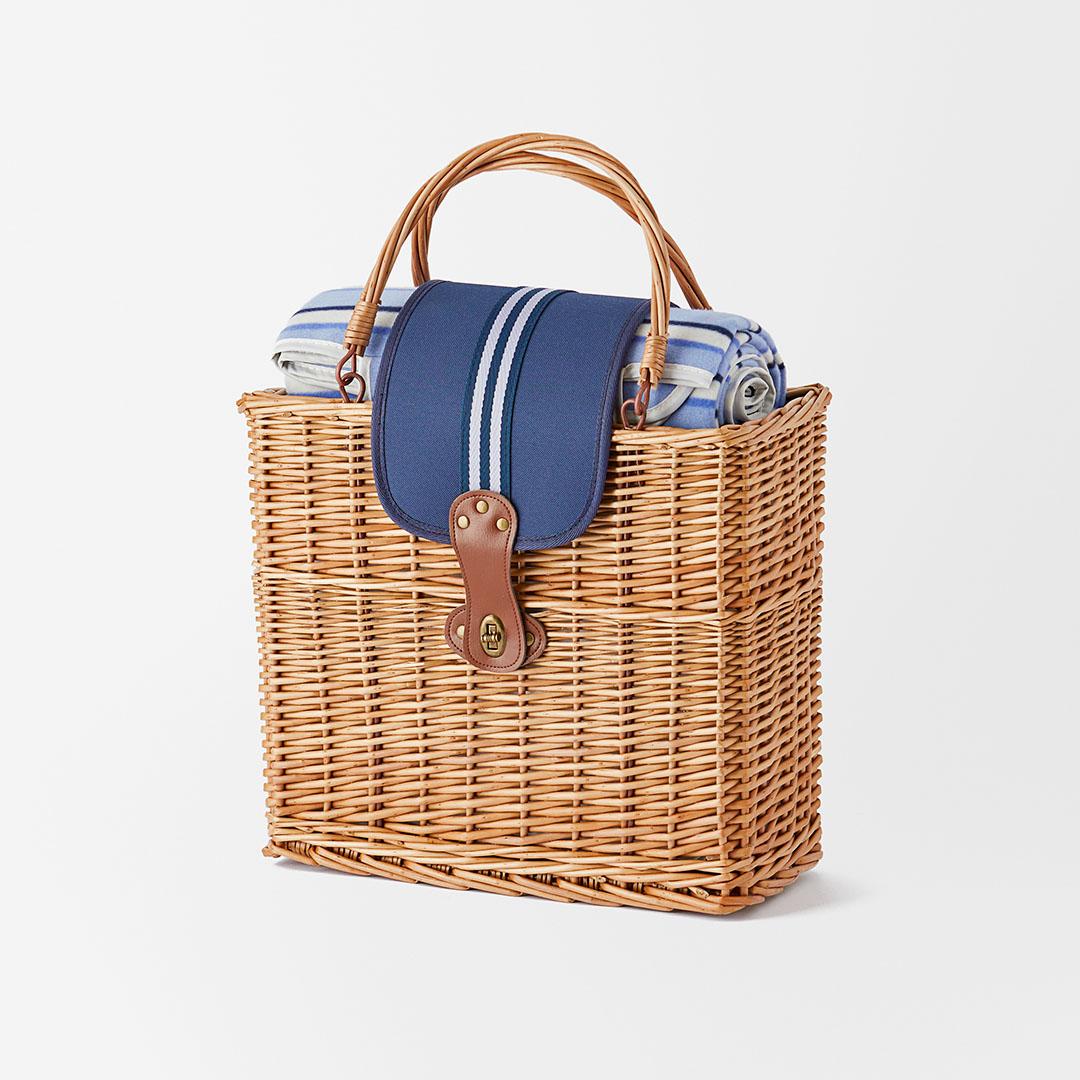 Shop Atticus Wicker Picnic Cooler with Picnic Rug - Blue/White Online ...