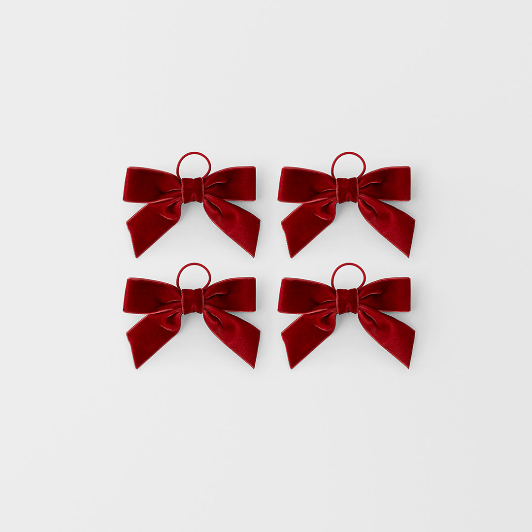 Shop Velvet Bow Napkin Ring Set Of 4 - Red Online | Bed Bath N' Table