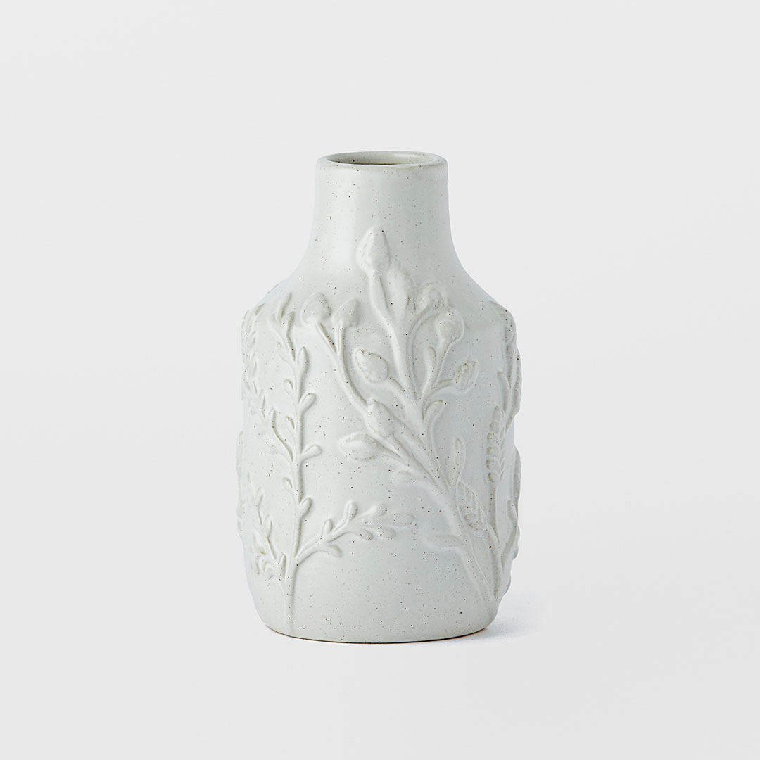 Shop Lucia Embossed Ceramic Vase Medium - White Online |Bed Bath N' Table