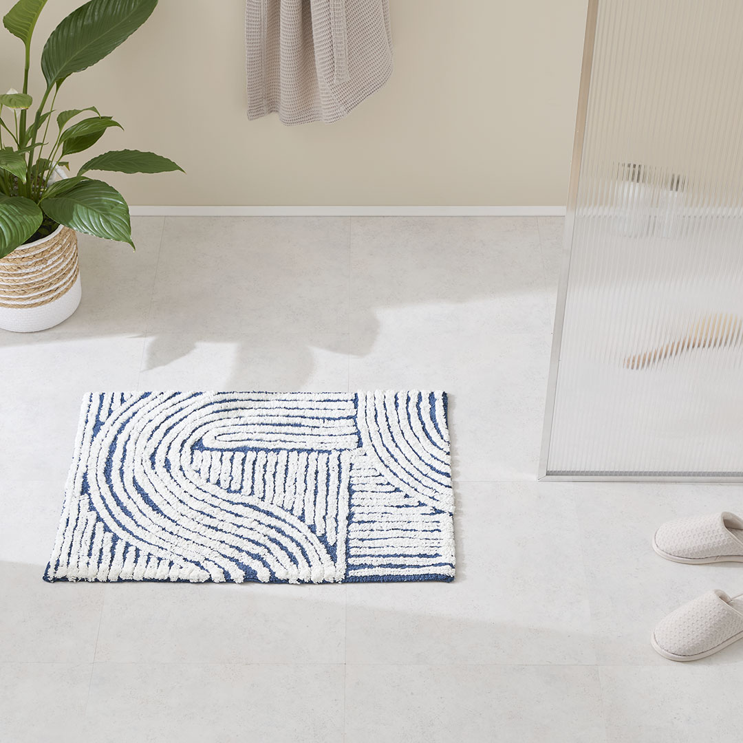 Shop Archer Bath Mat - Steel Blue/Ivory Online | Bed Bath N' Table