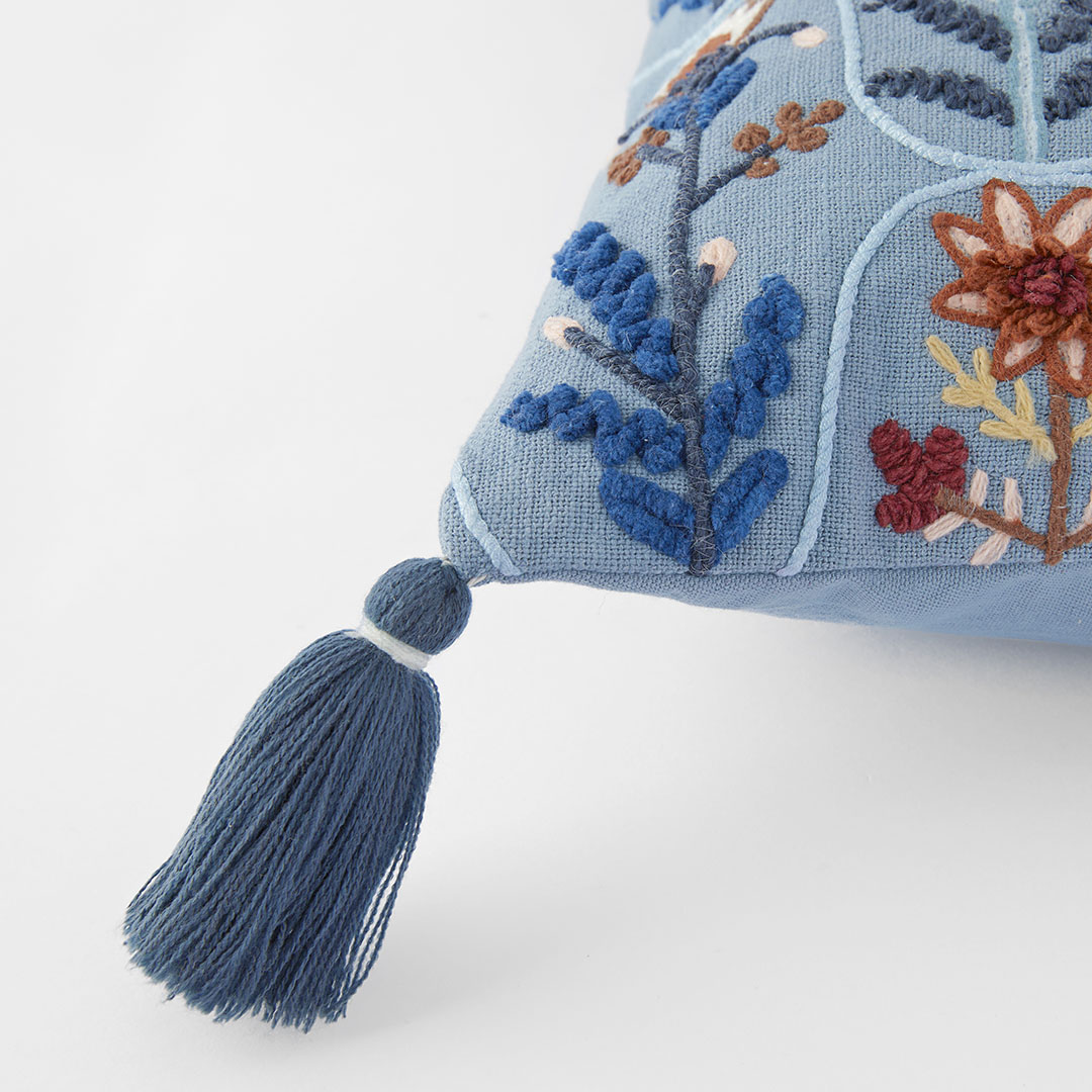 Shop Botany Embroidered Cushion - Blue/Multi Online | Bed Bath N' Table