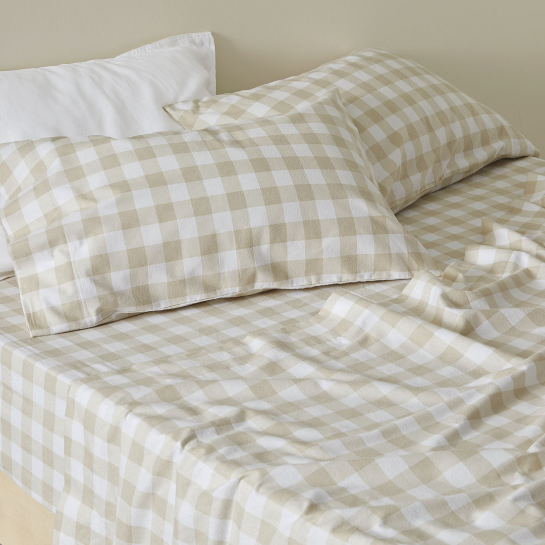 Shop Josef Sheet Set - Oatmeal/Natural Check Online | Bed Bath N' Table