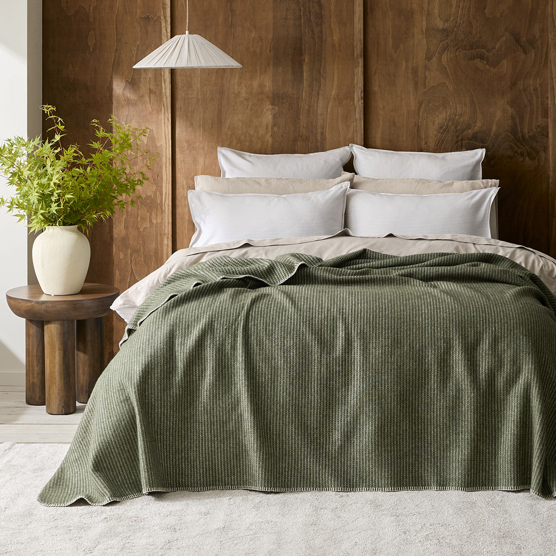 Shop Beckett Wool Blanket - Olive/Ivory Online | Bed Bath N' Table