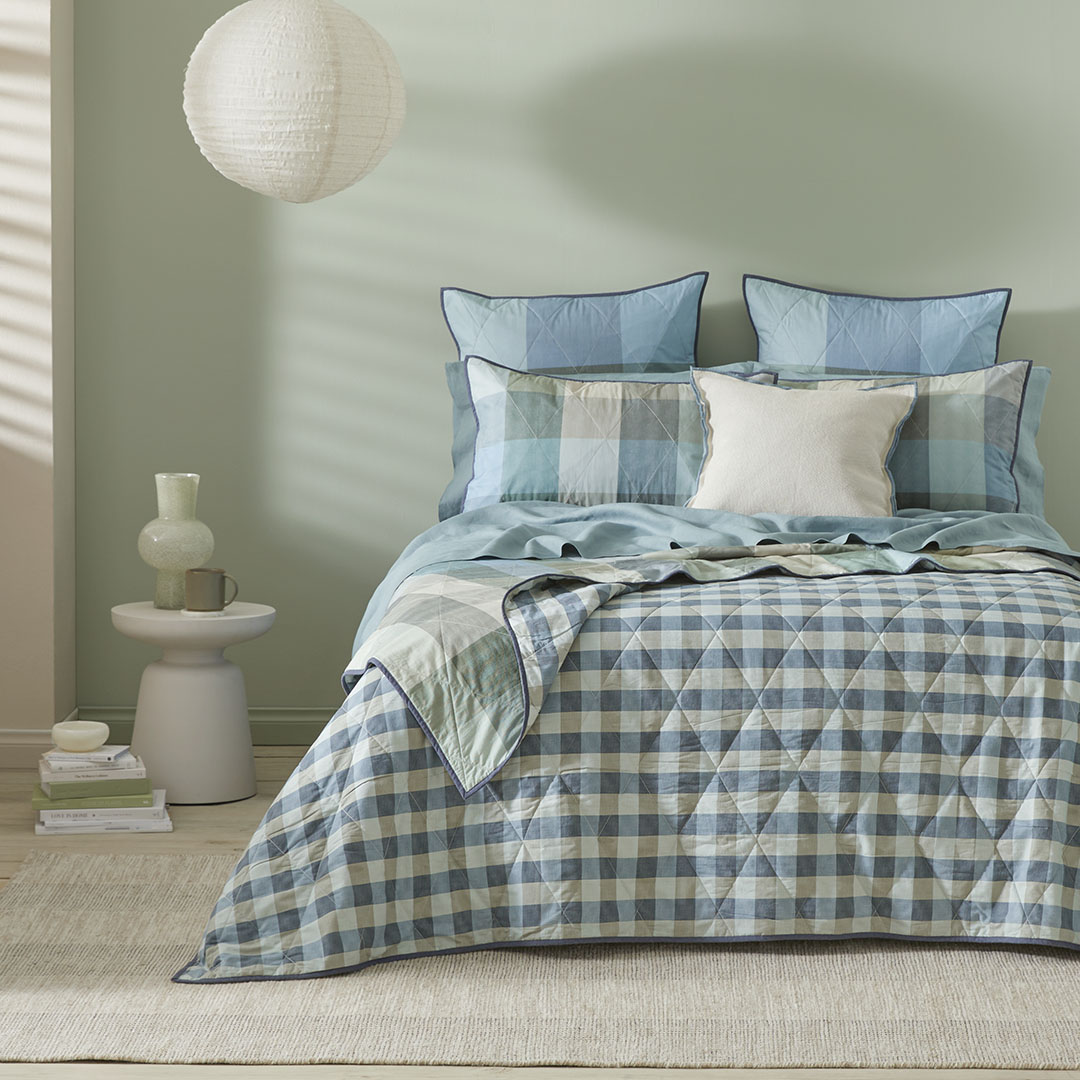 Shop Lando Reversible Coverlet - Blue/Green Online | Bed Bath N' Table