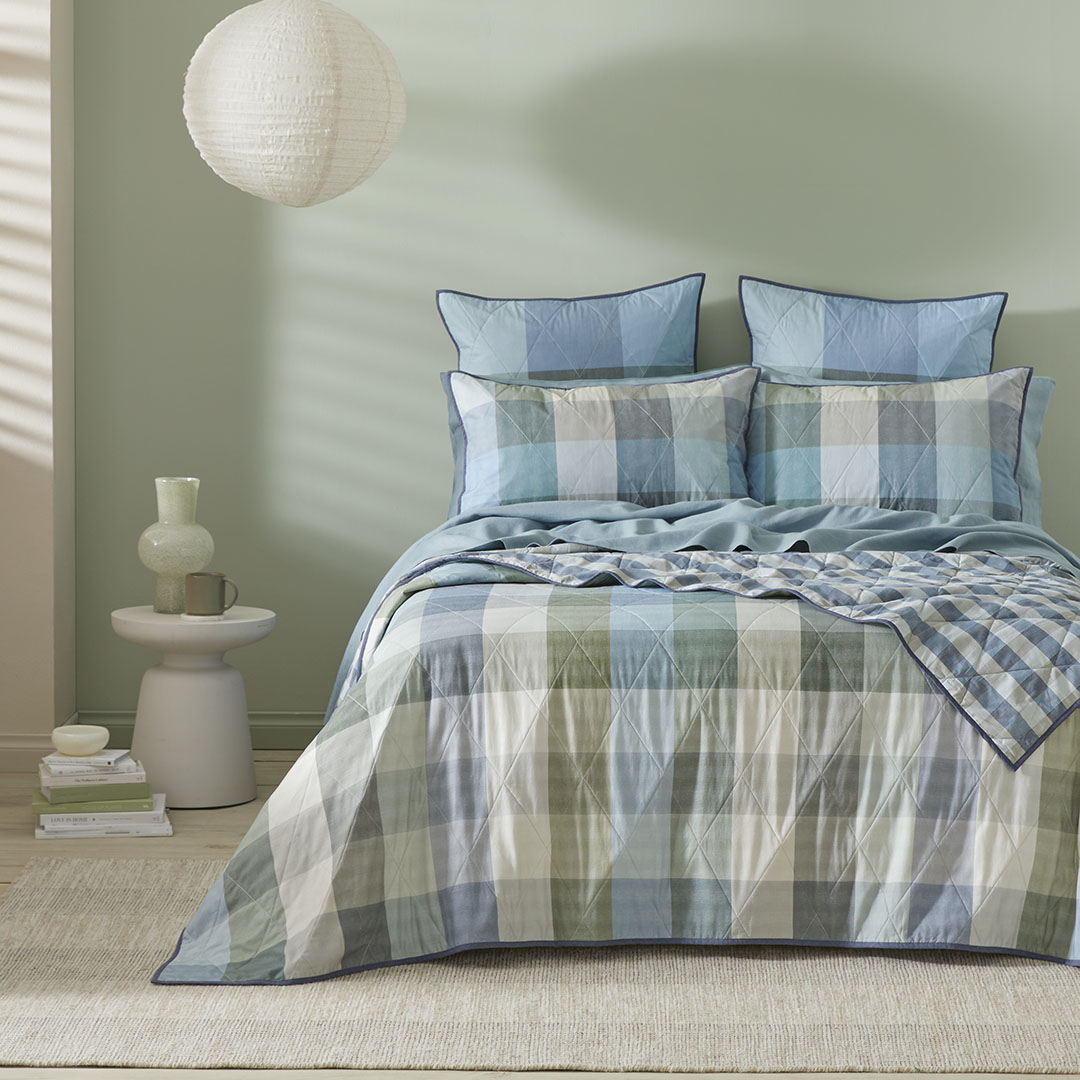 Shop Lando Reversible Coverlet - Blue/Green Online | Bed Bath N' Table