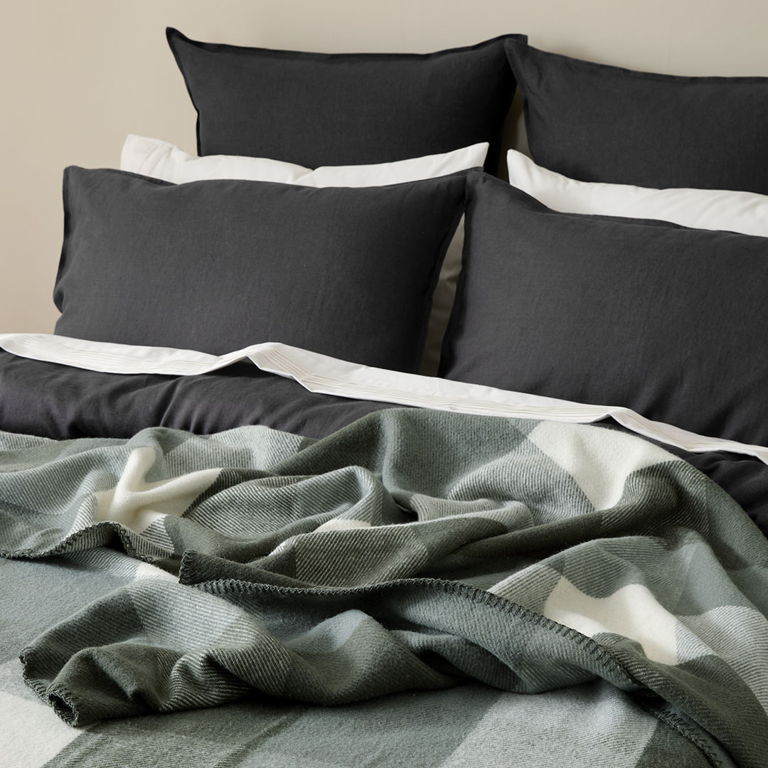 Shop Lincoln Check Woollen Blanket - Green/Ivory Online | Bed Bath N' Table