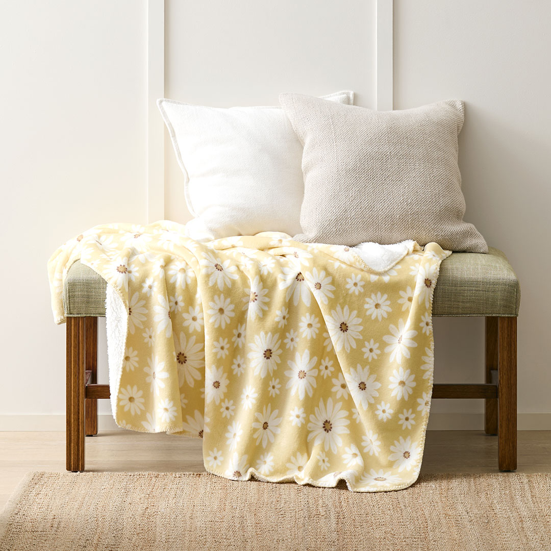 Shop Marguerite Sherpa Throw - Yellow Online | Bed Bath N' Table
