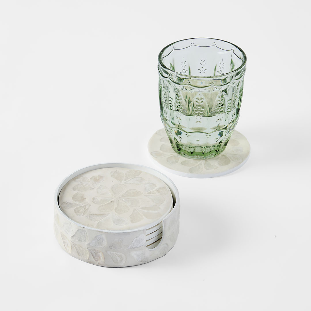 Shop Alice Inlay Coasters in Holder Set of 6 Online | Bed Bath N' Table