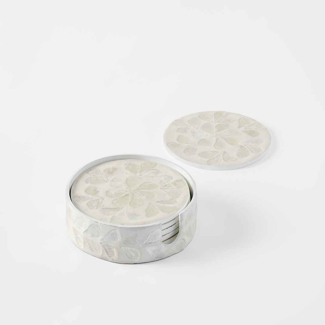 Shop Alice Inlay Coasters in Holder Set of 6 Online | Bed Bath N' Table