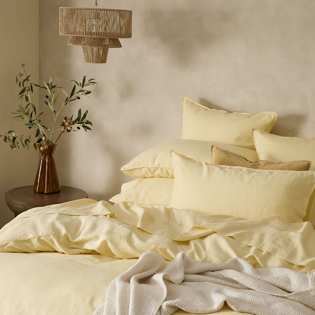 Shop Milano Linen Quilt Cover - Lemon Online | Bed Bath N' Table