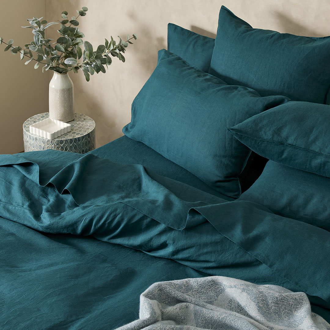 Shop Milano Linen Quilt Cover - Lake Online | Bed Bath N' Table