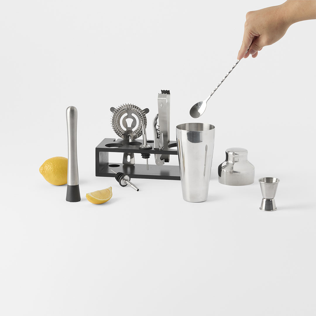 Shop Cocktail Bar Tool Set on Stand 10 Piece - Black/Silver Online ...