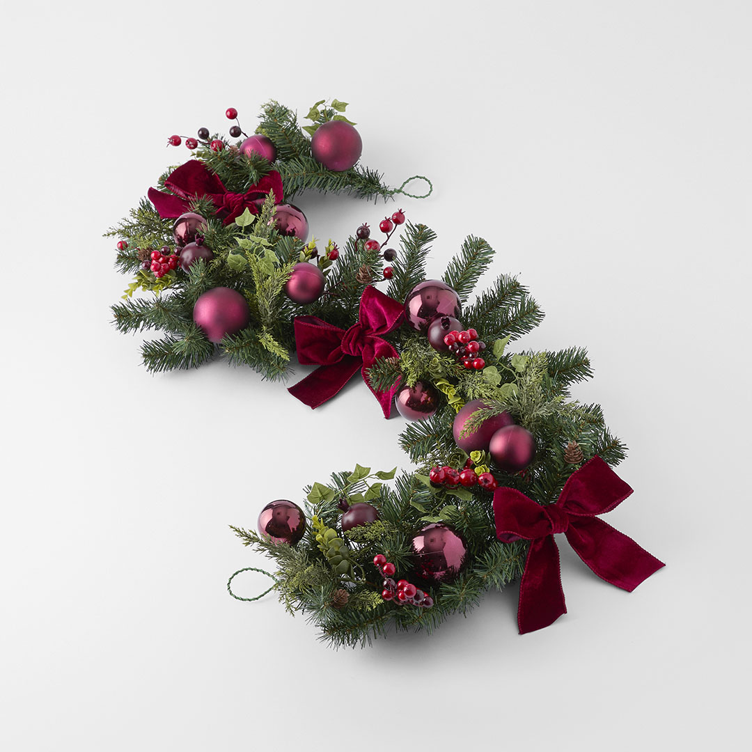 Shop Bauble and Velvet Bow Garland - 1.8m Online | Bed Bath N' Table