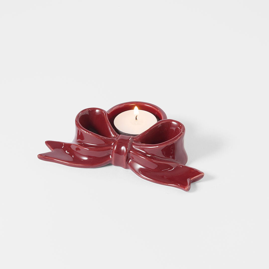 Shop Ceramic Ribbon Tea Light Holder - Burgundy Online | Bed Bath N' Table