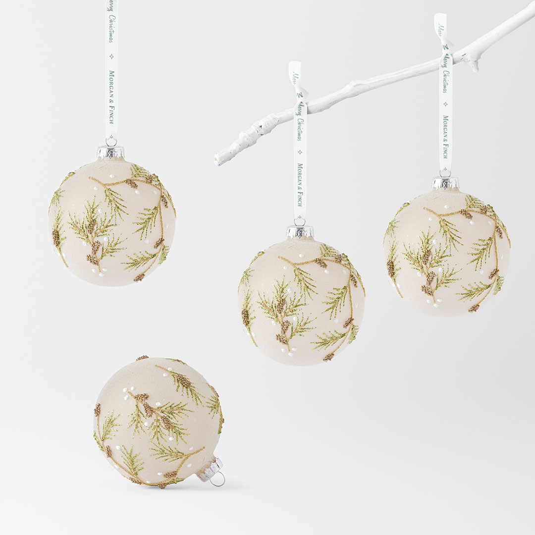 Shop Frosted Glitter Pine Ball Set Of 4 Online | Bed Bath N' Table