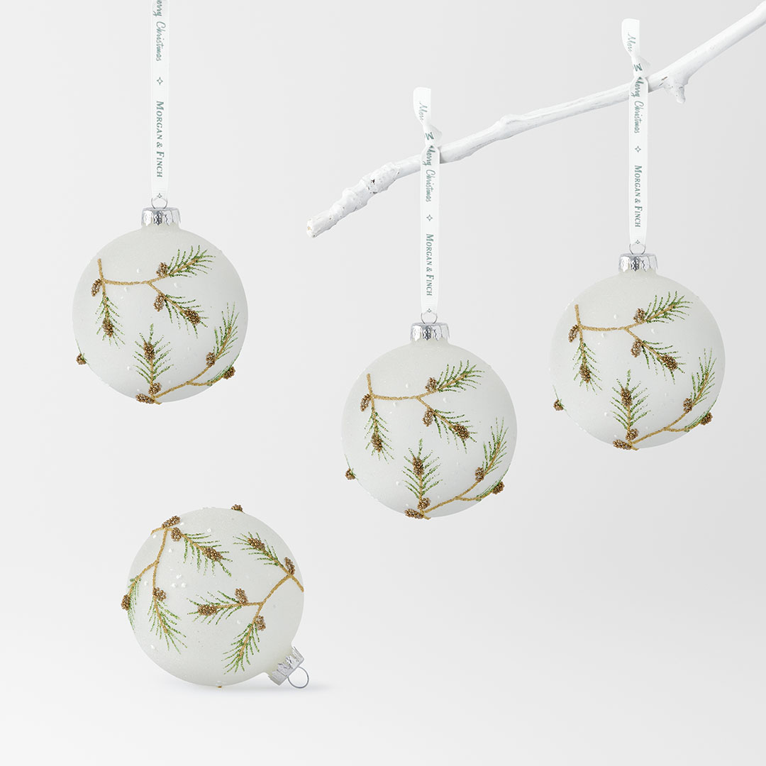 Shop Frosted Glitter Pine Ball Set Of 4 Online | Bed Bath N' Table