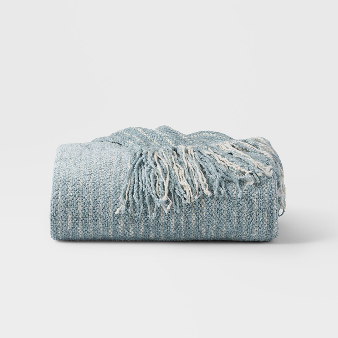 Shop Josie Striped Tassel Throw - Soft Blue Online | Bed Bath N' Table