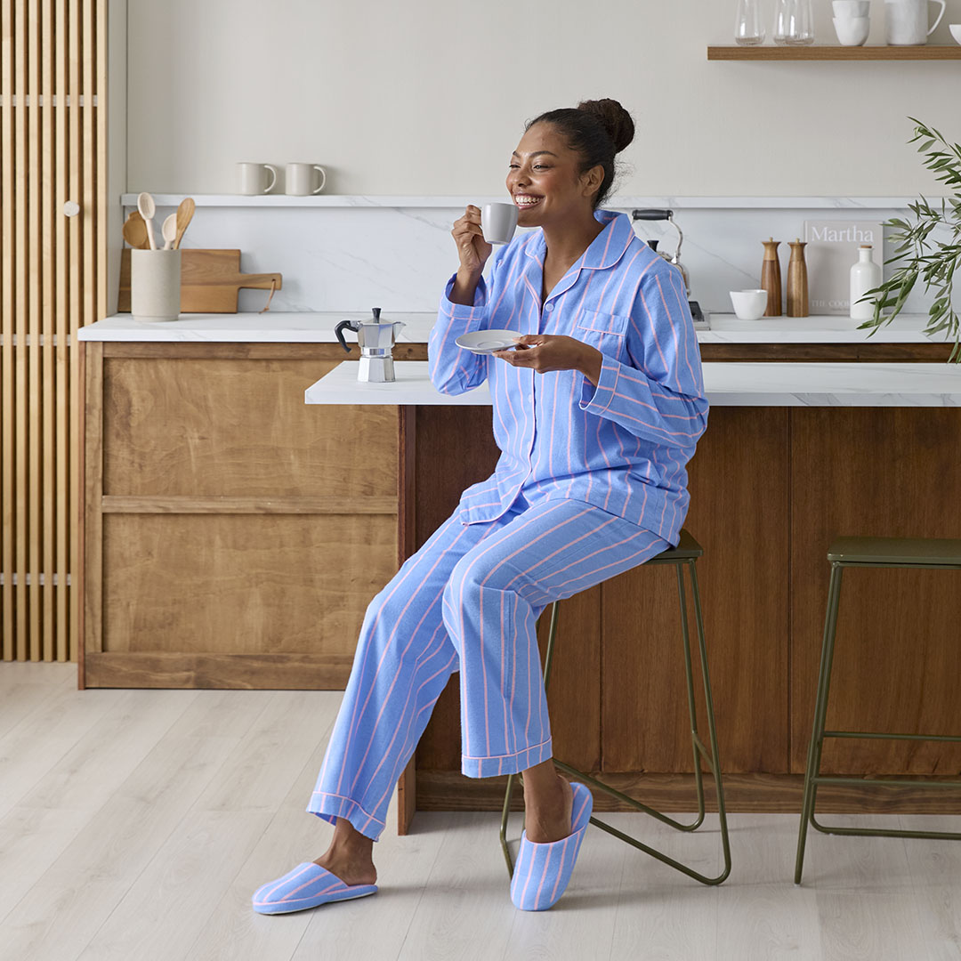 Shop Henri Stripe Flannelette Pyjamas - Blue Online | Bed Bath N' Table