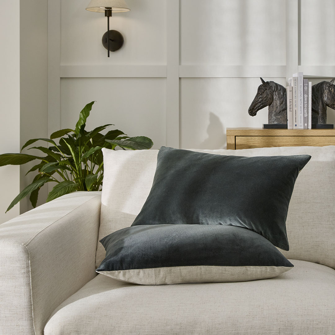 Shop Meera Velvet Linen Cushion - Steel Online | Bed Bath N' Table