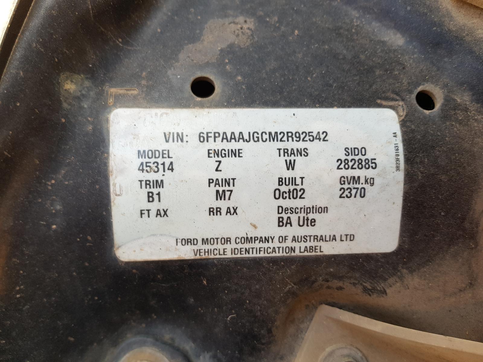 Handbrake Lever Falcon Ford 2002